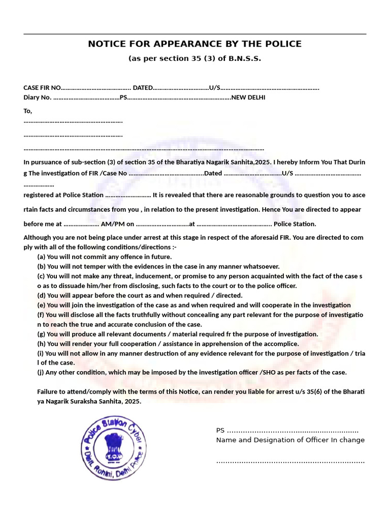 Police Notice for Appearance Requirement | PDF | Common Law | Crimes