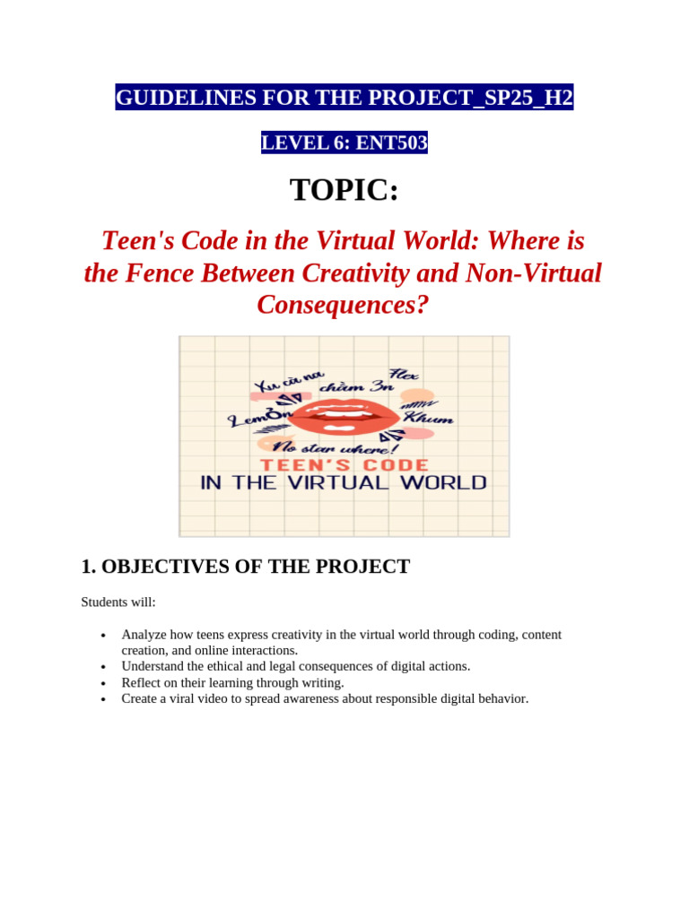 SP25 - H2 - GUIDELINES FOR THE ASSIGNMENT For Students | PDF | Adolescence | Creativity