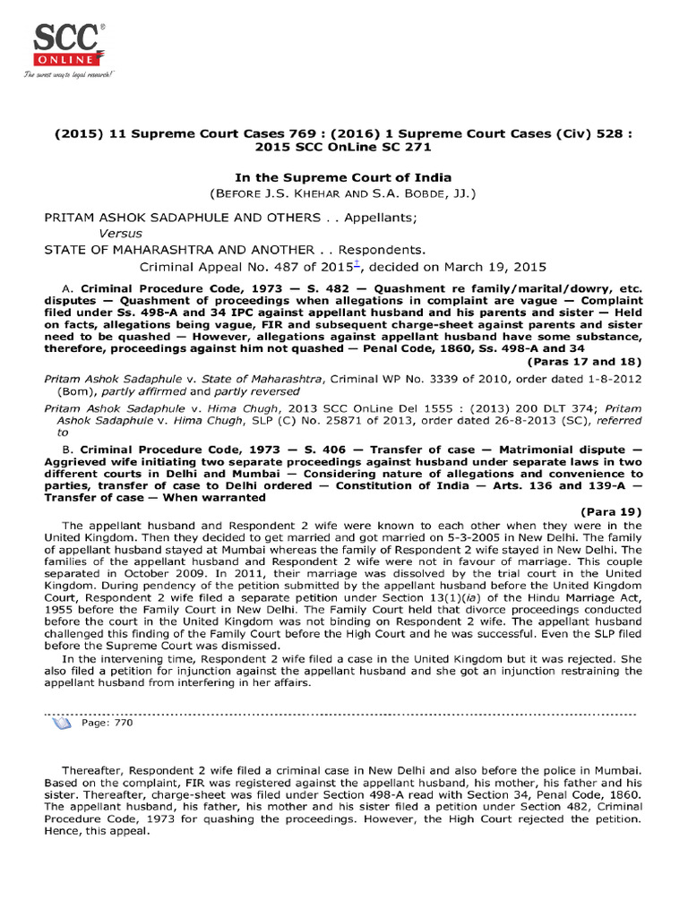 Pritam Ashok Sadaphule v. State of Maharashtra, (2015) 11 SCC 769 | PDF ...