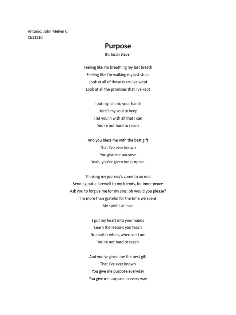 Justin Bieber's "Purpose" Lyrics Analysis | PDF