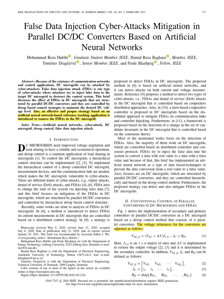 False Data Injection Cyber-Attacks Mitigation in Parallel DC DC Converters Based On Artificial ...