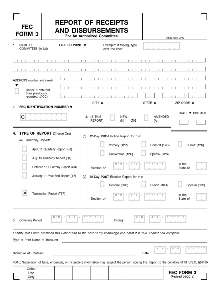 FEC Form 3: Committee Financial Report | PDF | Political Action ...