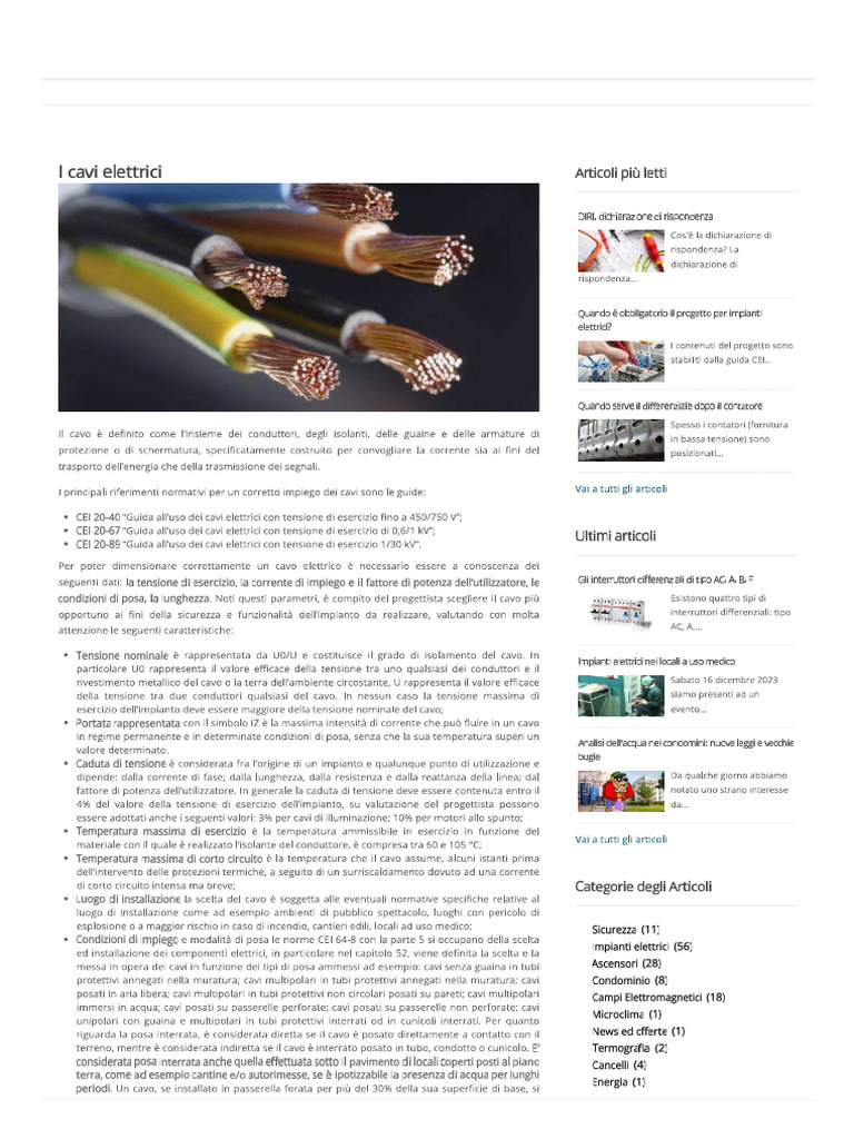 Cavi Elettrici - Dimensionamento | PDF