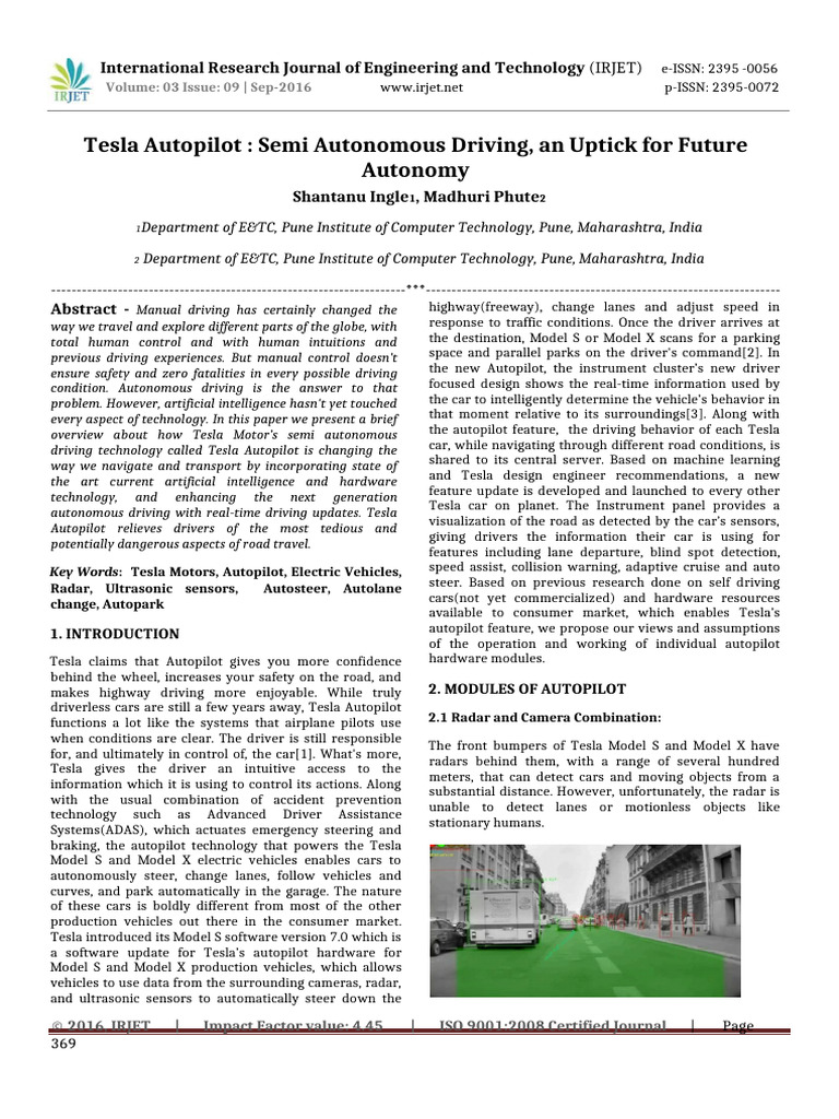 Tesla Autopilot: Future of Semi-Autonomous Driving | PDF | Tesla Model ...