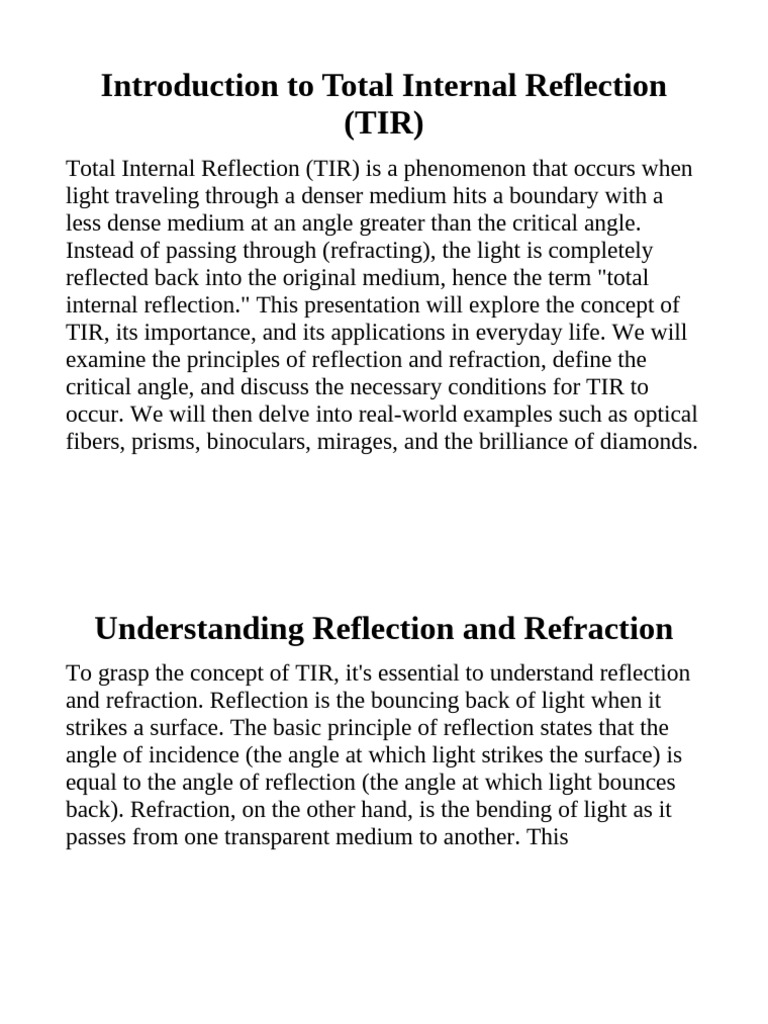 Introduction To Total Internal Reflection | PDF | Reflection (Physics) | Optics