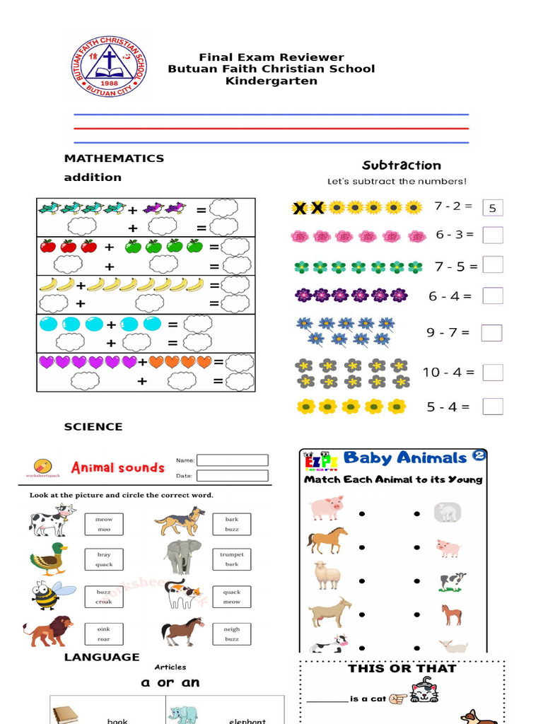Kindergarten Final Exam Reviewer Guide | PDF