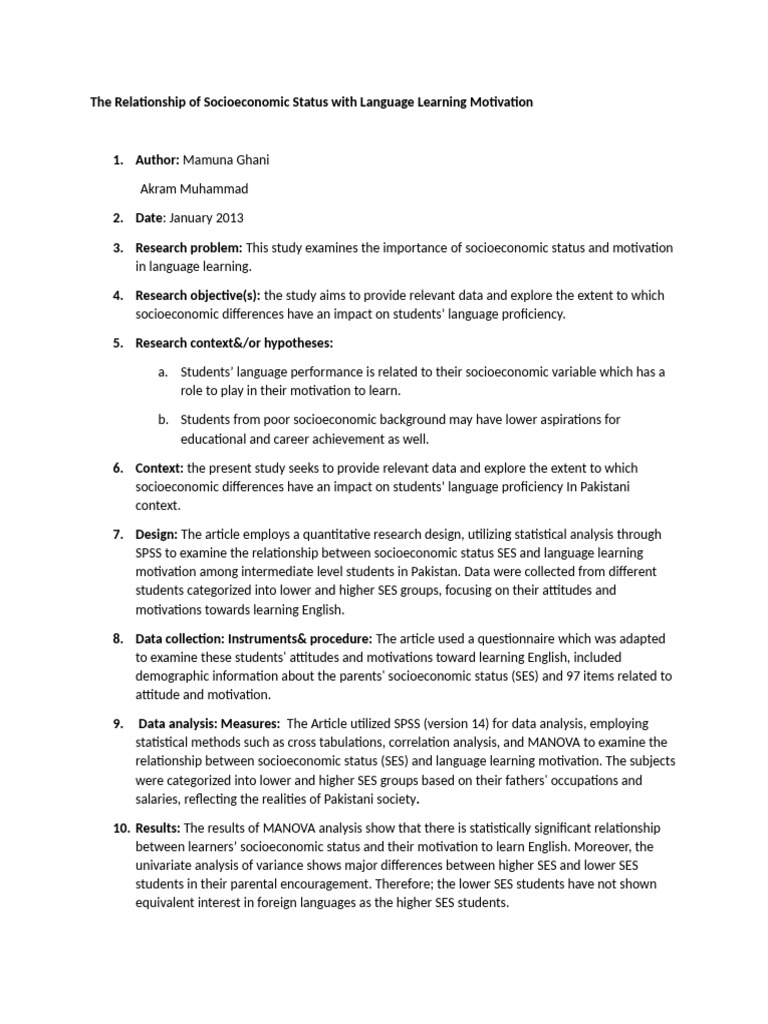 The Relationship of Socioeconomic Status With Language Learning ...