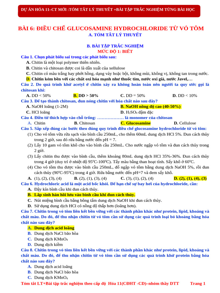 87. Bài 6- CD (CDHT) - Điều chế glucosamine hydrochloride từ vỏ tôm ...