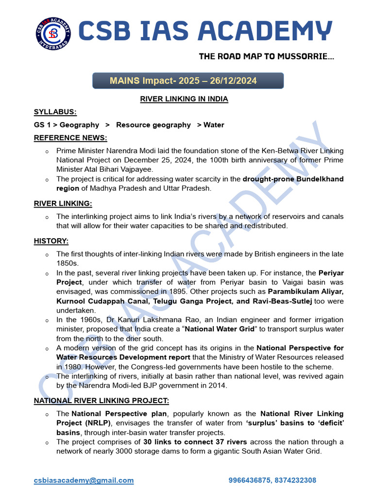 CSB IAS iMPACT MAINS - 2025 (26-12-2024) | PDF | Water Security | Drought