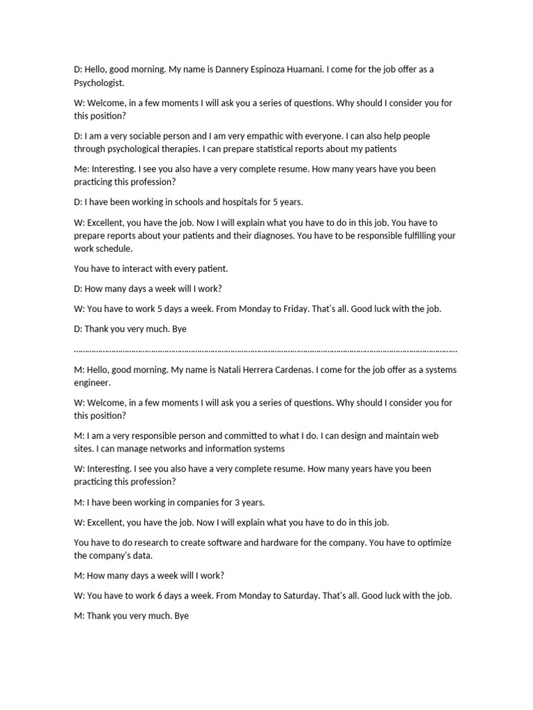 Job Interviews for Psychologist and Engineer | PDF