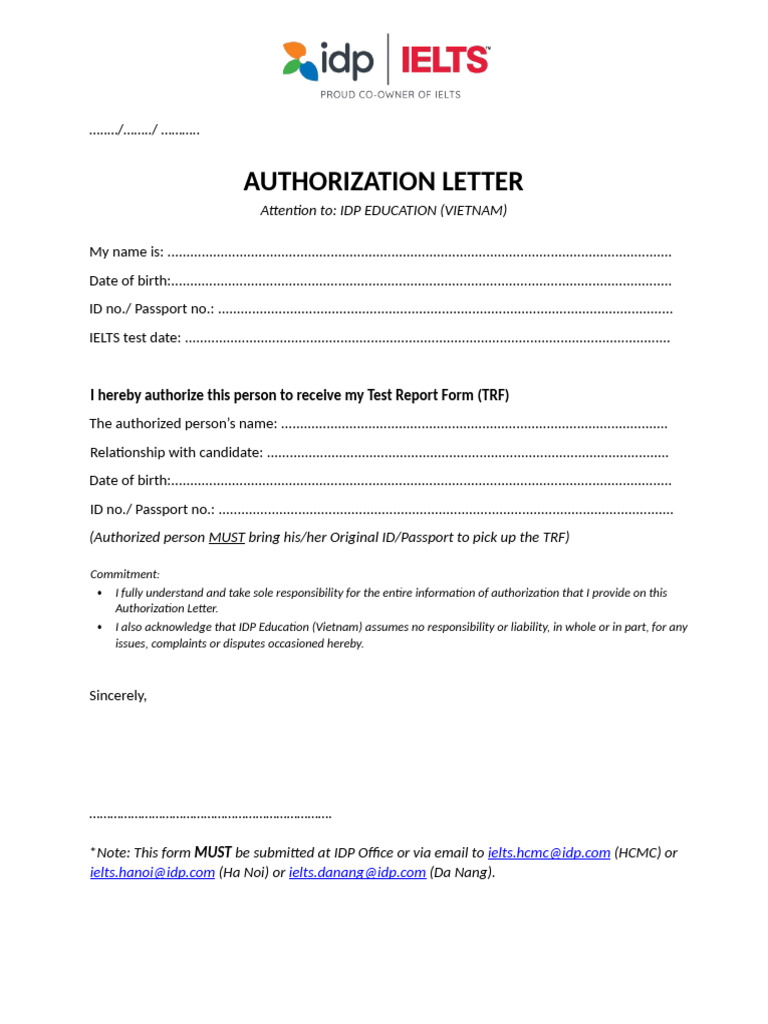 IELTS Test Report Authorization Form | PDF