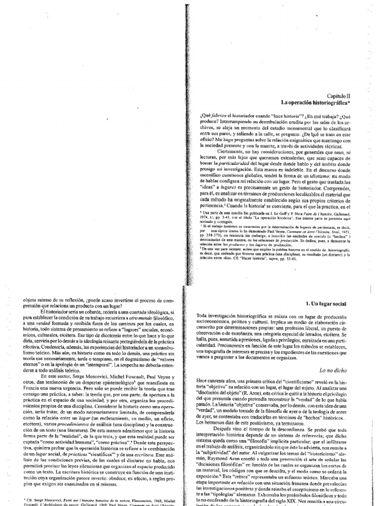 Certeau, Michel de. “La operación historiográfica”, en La escritura de ...