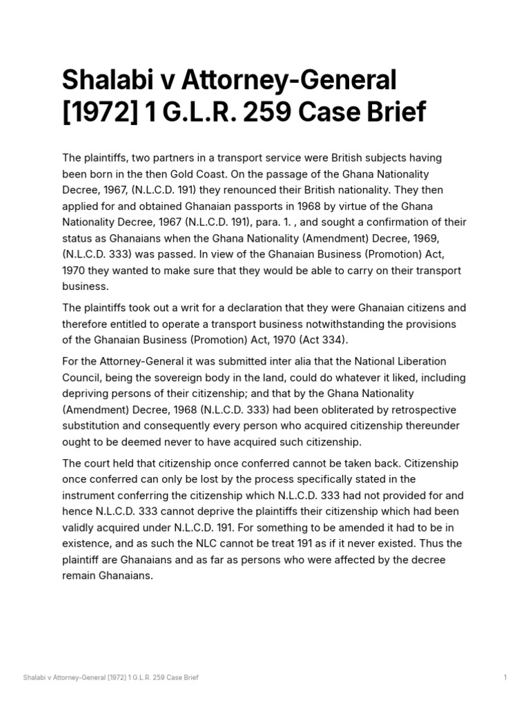 Shalabi v Attorney-General Case Summary | PDF