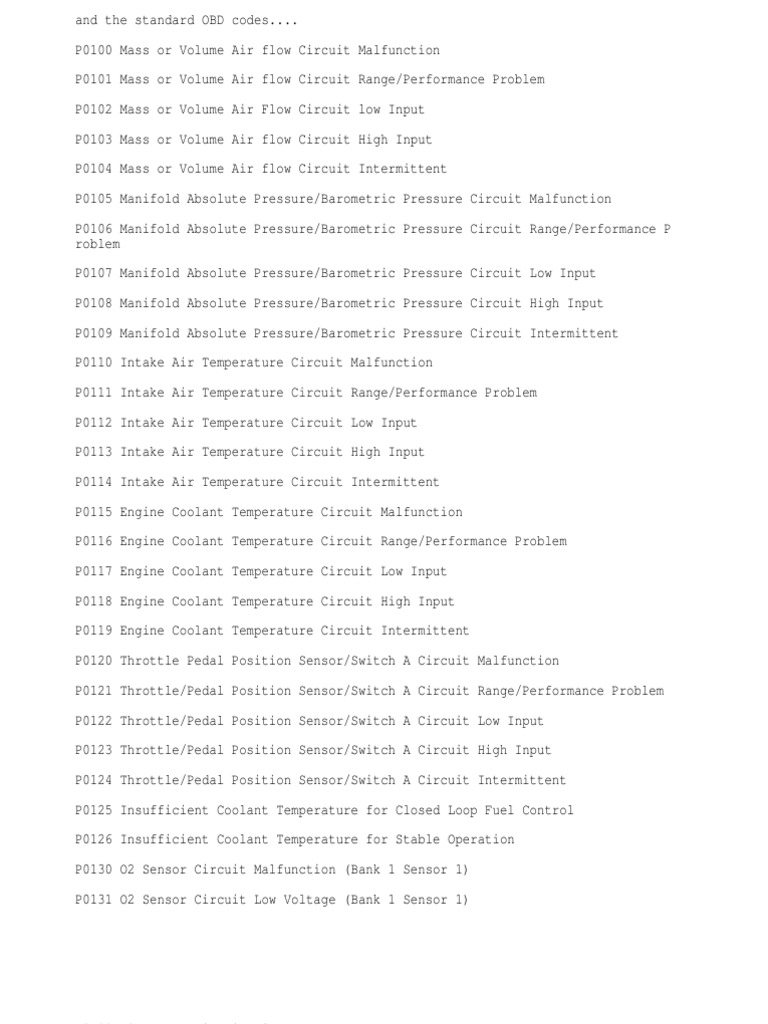 OBD Codes and Malfunctions List | PDF | Transmission (Mechanics) | Fuel ...