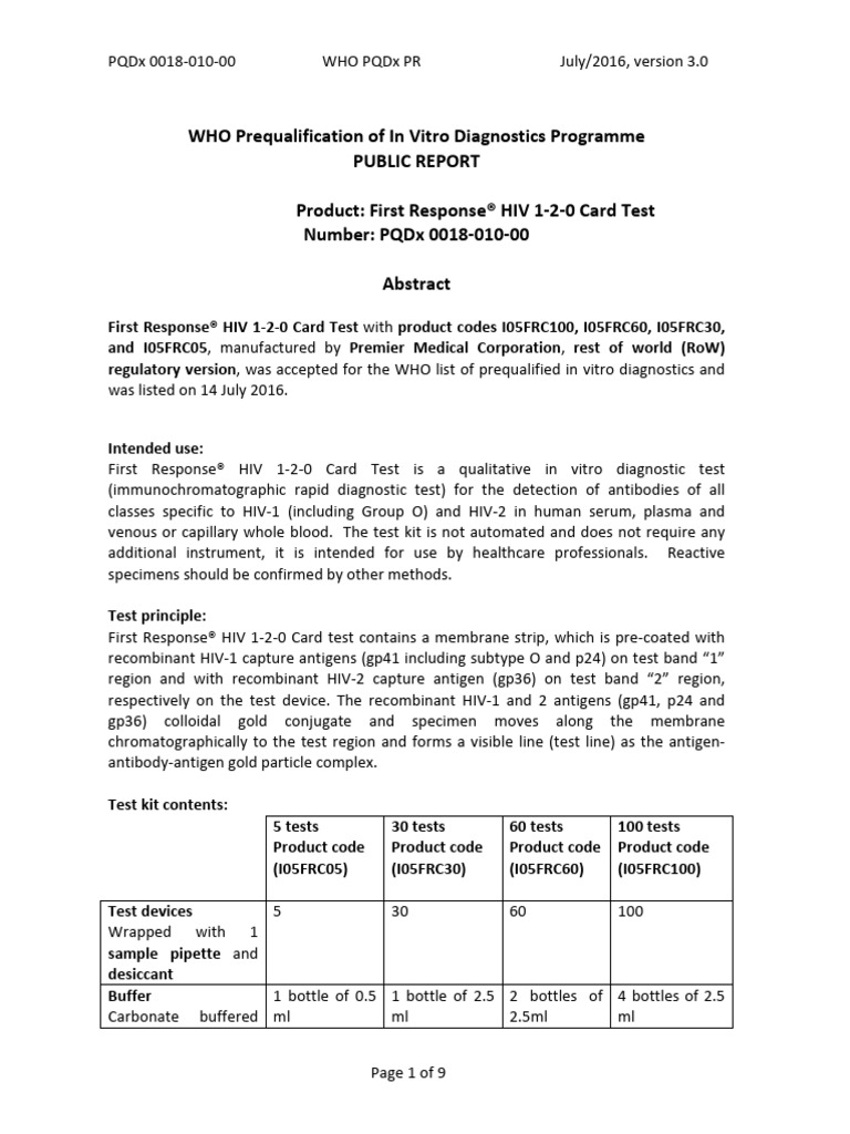 Amended Final PQPR 0018 010 00 v3 | PDF | Elisa | Diagnosis Of Hiv/Aids