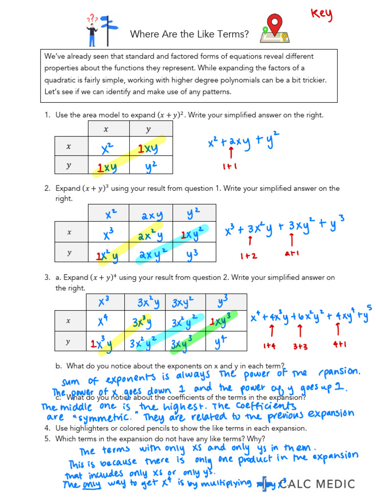 Binomial Expansion and Like Terms Guide | PDF | Polynomial ...