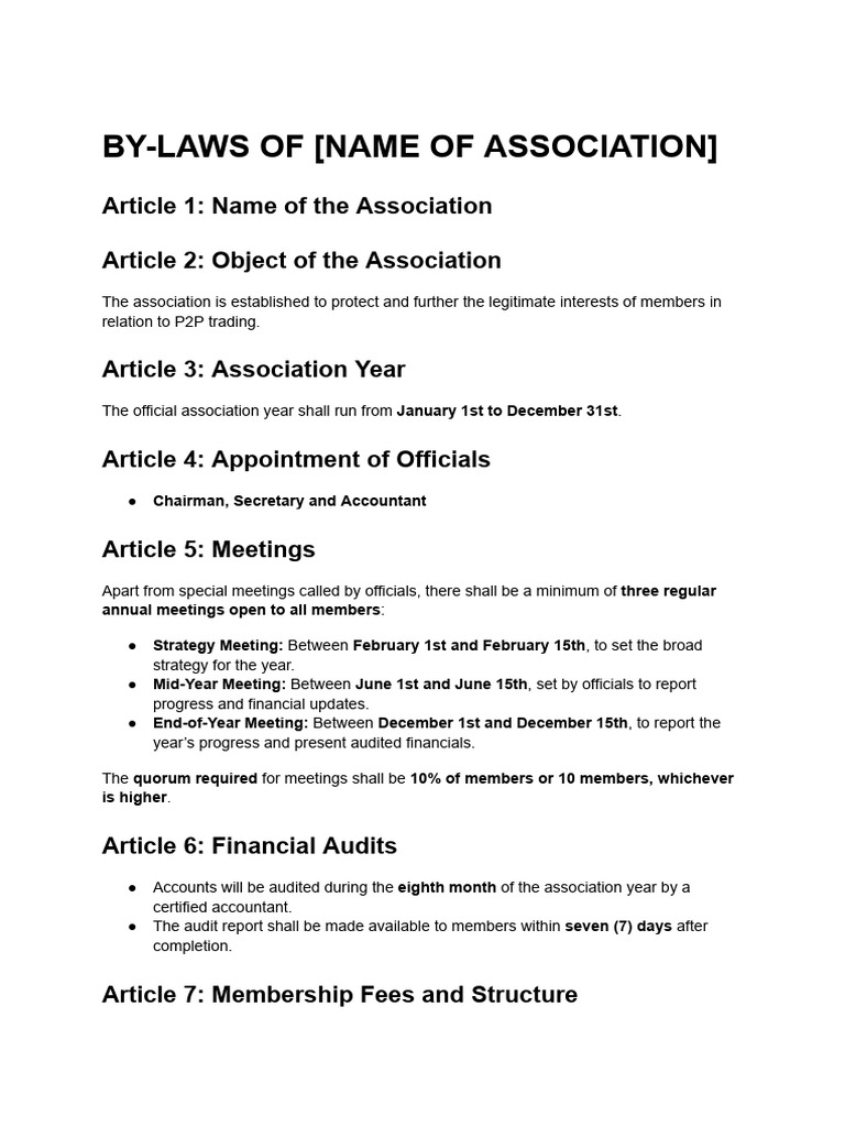 By-Laws of (Association Name) | PDF | Government | Justice