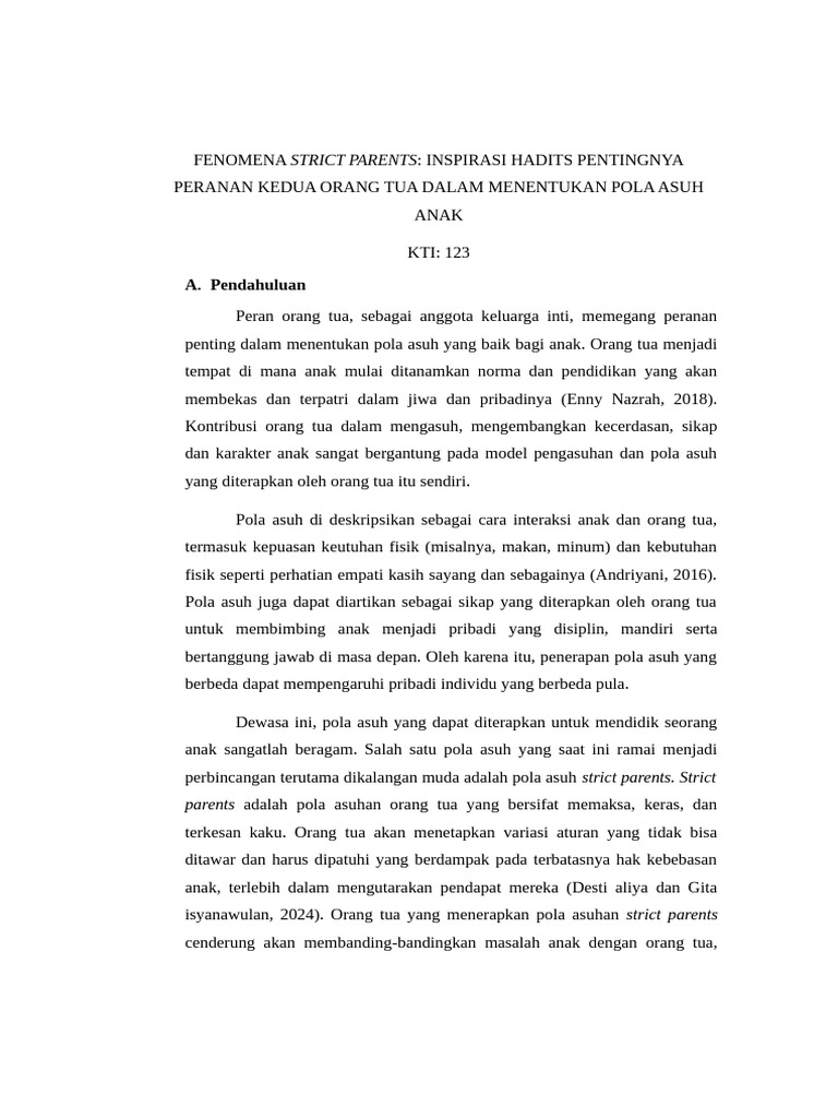 Strict parent: pengaruh orang tua dalam menentukan pola asuh | PDF