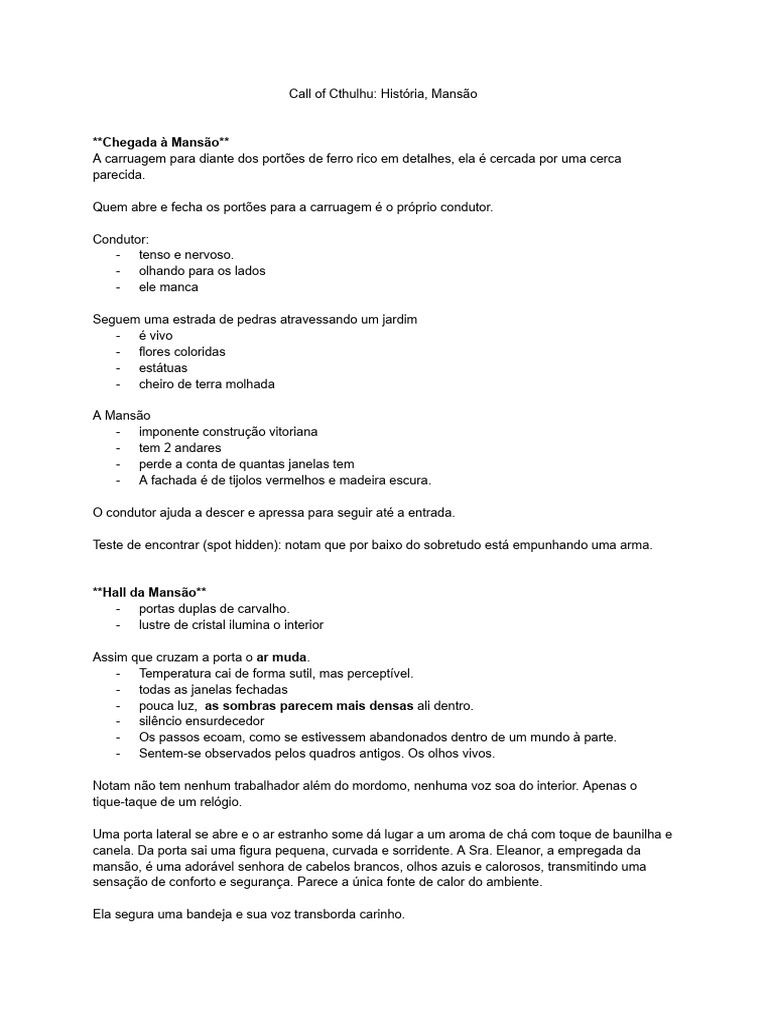 Call of Cthulhu 7e_ 2 - A Mansão | PDF
