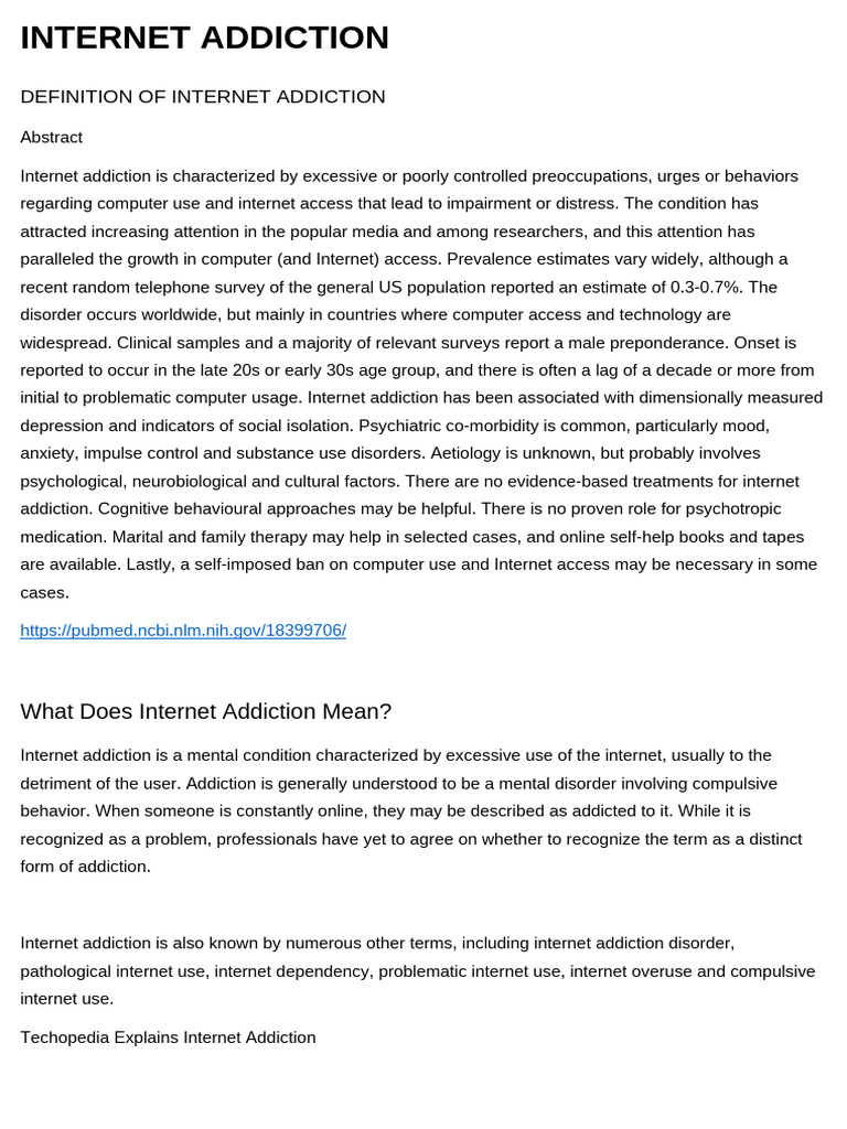 Internet Addiction | PDF | Mental Disorder | Social Media