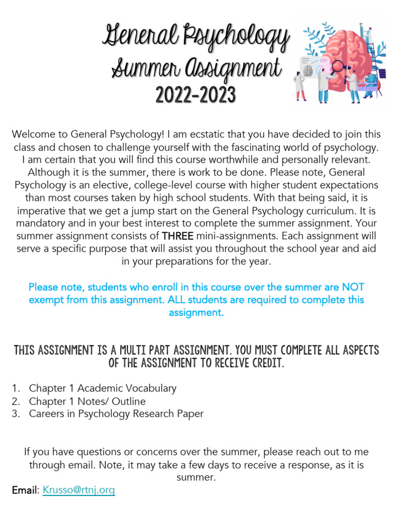 Gen Psych Summer Assignment | PDF | Psychology | Psychologist