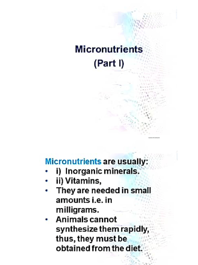 Micronutrients (Inorganic Minerals & Vitamins) | PDF