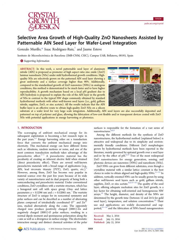 High-Quality ZnO Nanosheets via AlN Seed | PDF | Zinc Oxide ...