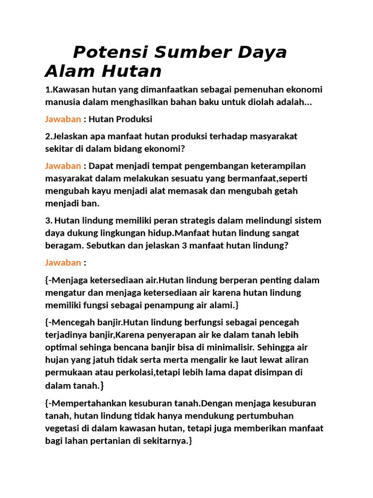 Potensi Sumber Daya Alam Hutan | PDF
