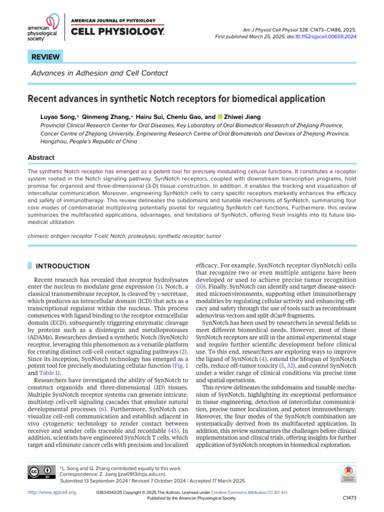 Song Et Al 2025 Recent Advances in Synthetic Notch Receptors For ...