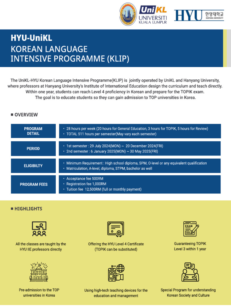 (HYU-UniKL) KLIP Flyer 241016 | PDF | Educational Stages | Qualifications