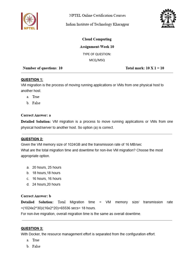 NPTEL CC Assignment10 PDF | PDF | Virtual Machine | Computer Networking