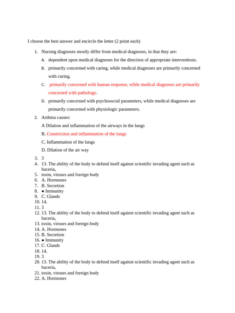 Mid Exam For Apparant Nursing Student | PDF | Nursing | Medical Specialties