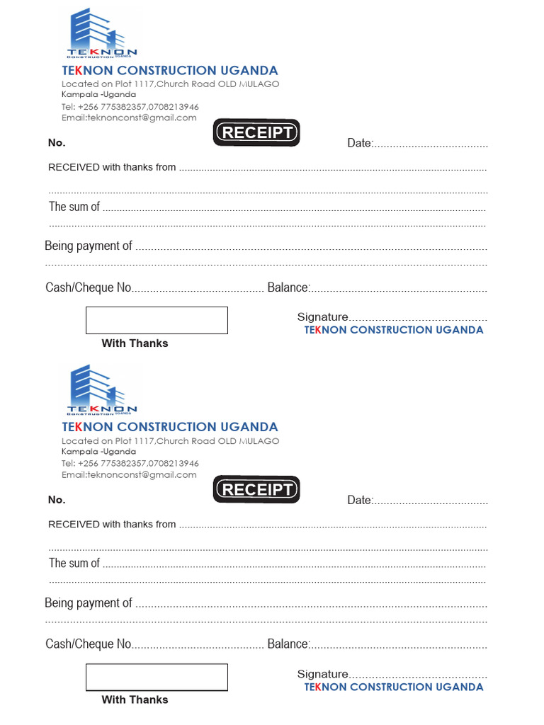 Teknon Construction Payment Receipt | PDF | Financial Services | Money