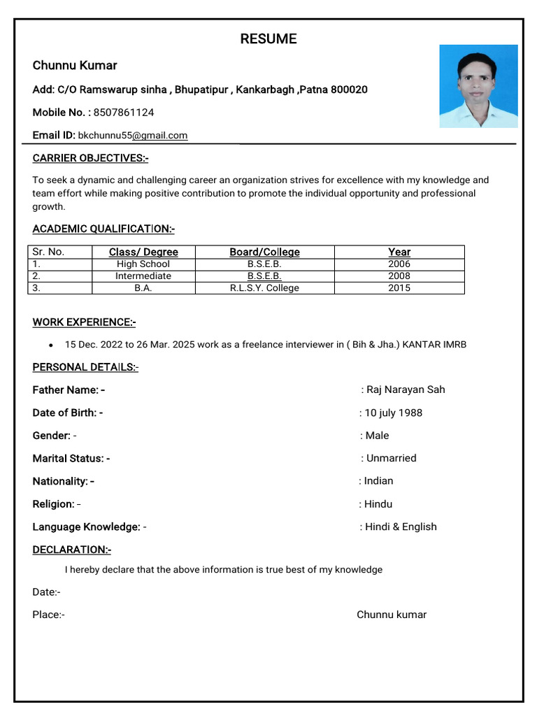 Resume: Chunnu Kumar | PDF