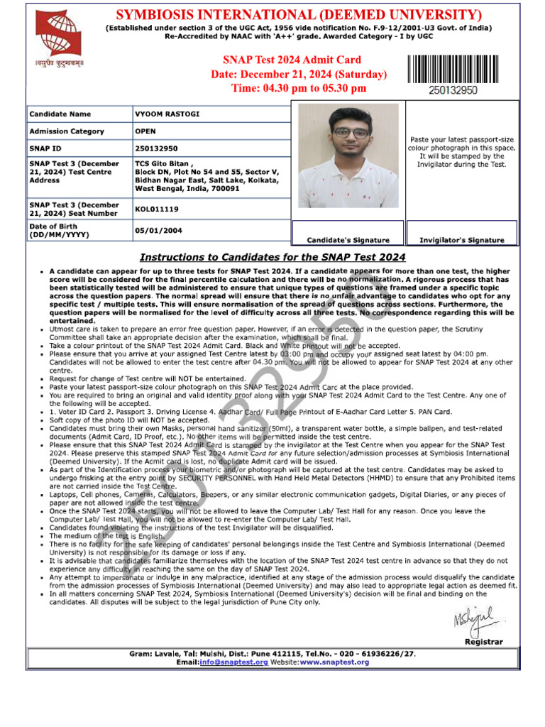 Snap Admit Card 2 | PDF