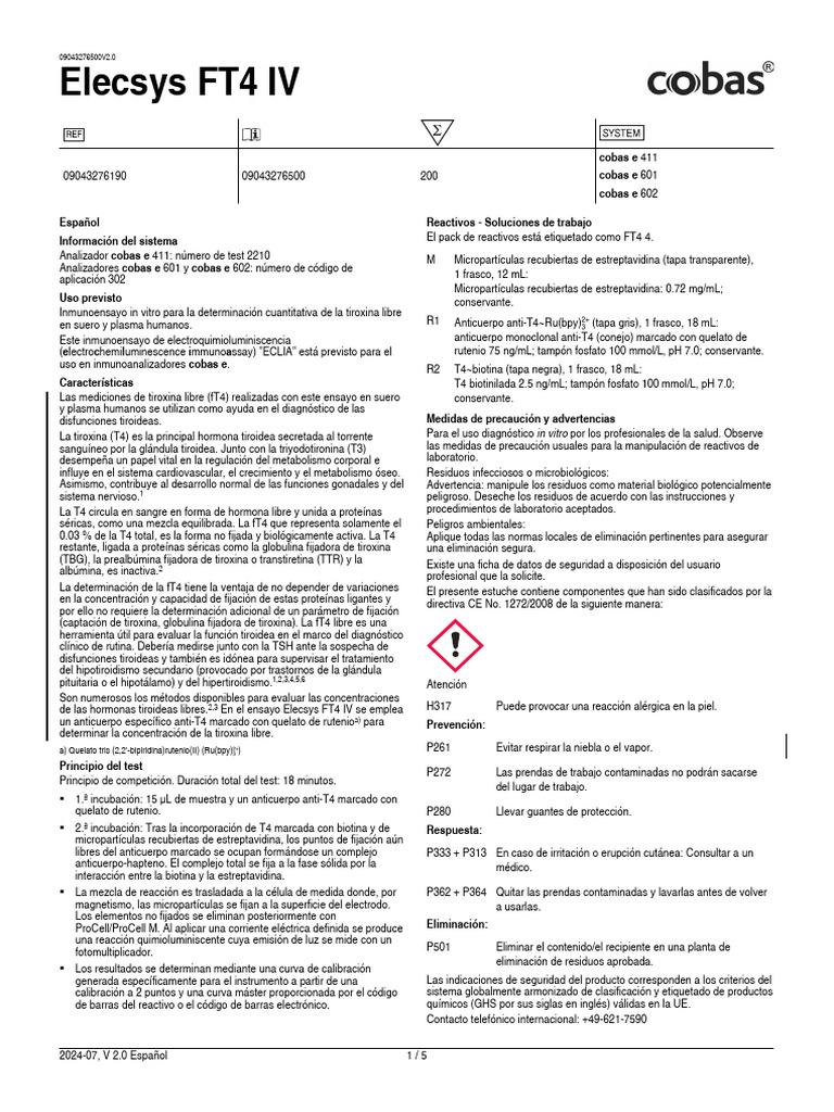 Elecsys FT4 IV - Roche | PDF | Glándulas | Tiroides