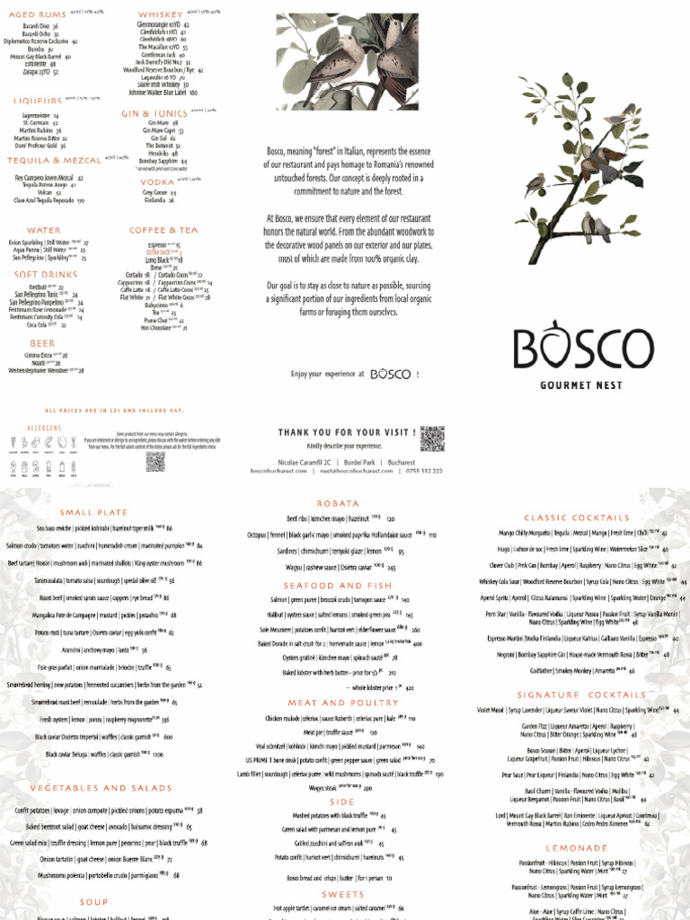 Bosco Restaurant Menu Overview | PDF