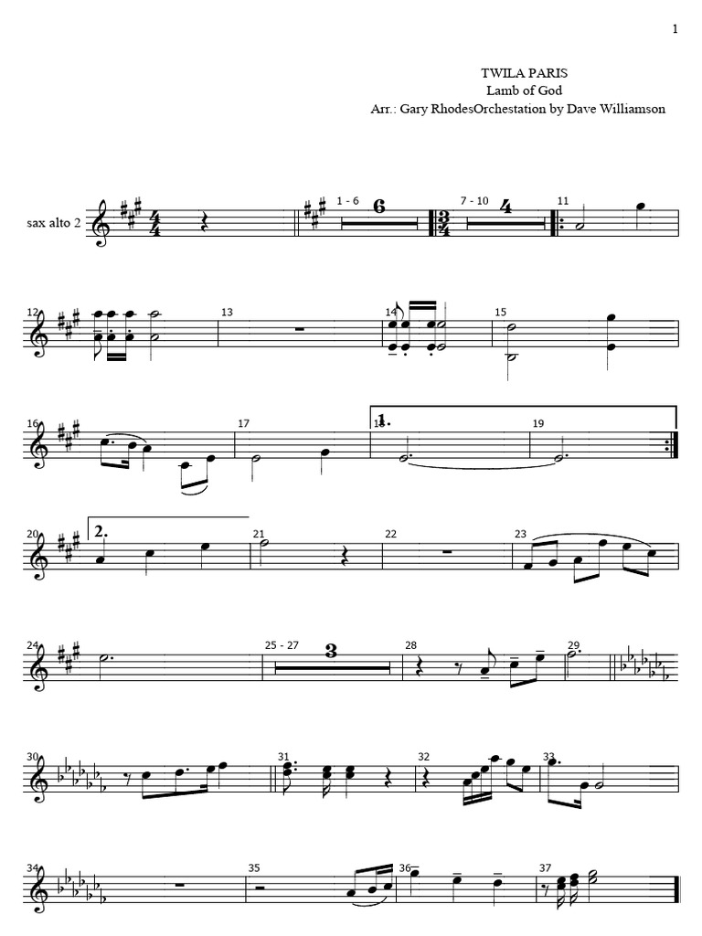 Cordeiro de Deus Enc - Sax Alto 2 | PDF