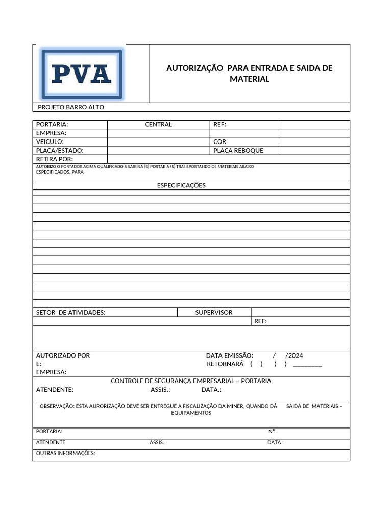 Autorizacao Saida de Material | PDF