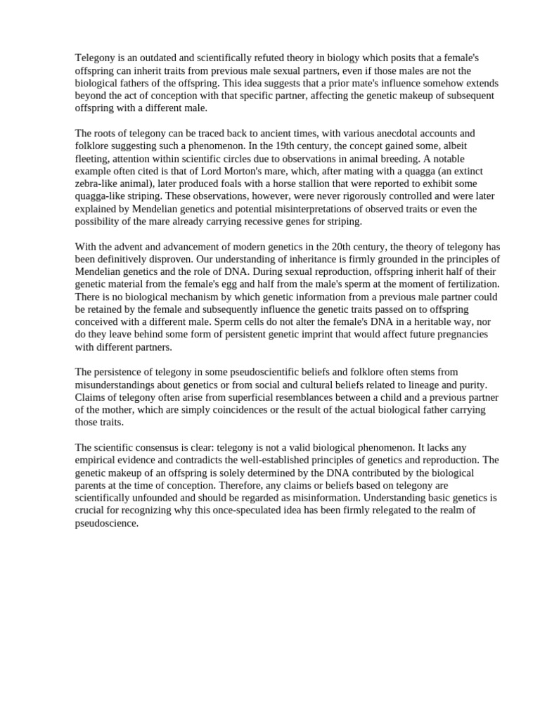 Telegony: A Disproven Genetic Myth | PDF | Genetics | Heredity