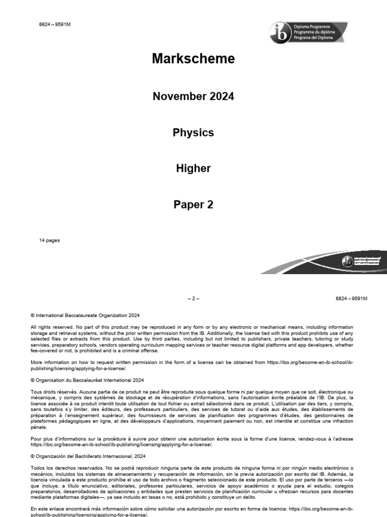 Physics HL Paper 2 Markscheme 2024 | PDF | Diffraction | Atomic Nucleus