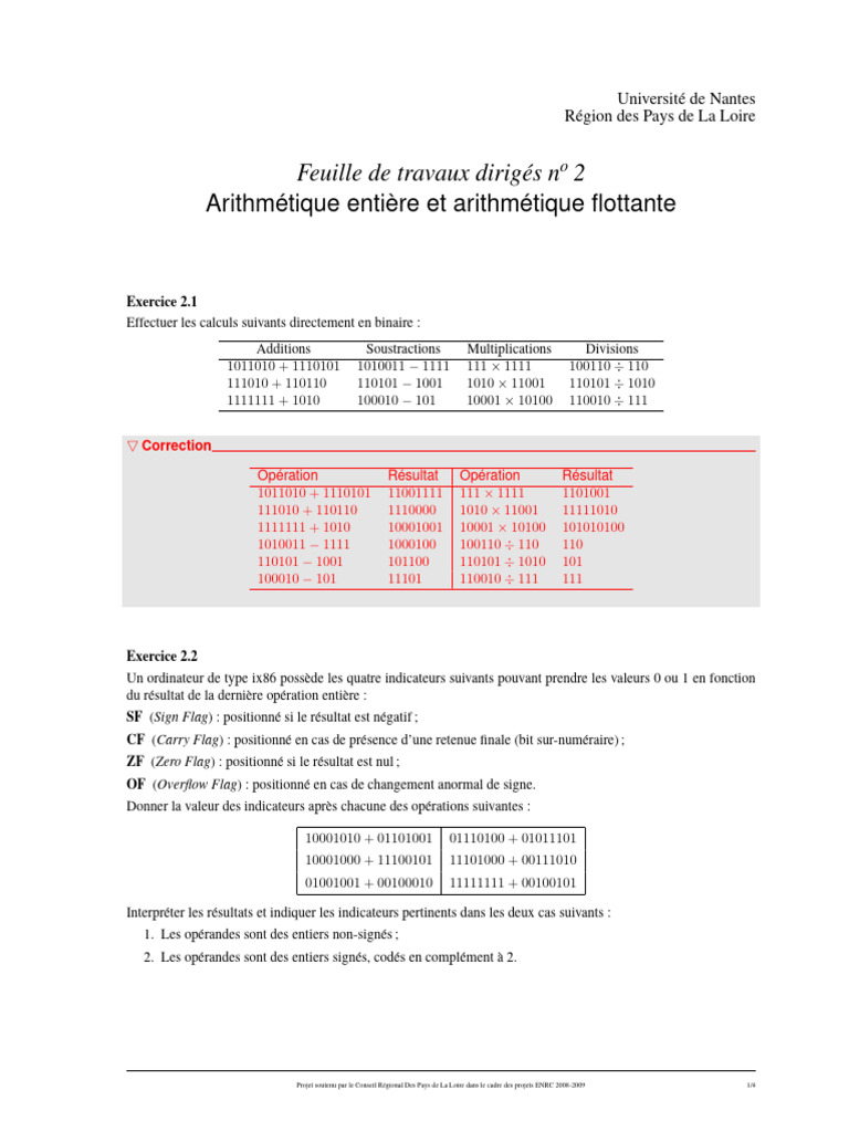 Correction Td2 Arithmetiques Entiere Et Flottante | PDF | Architecture ...