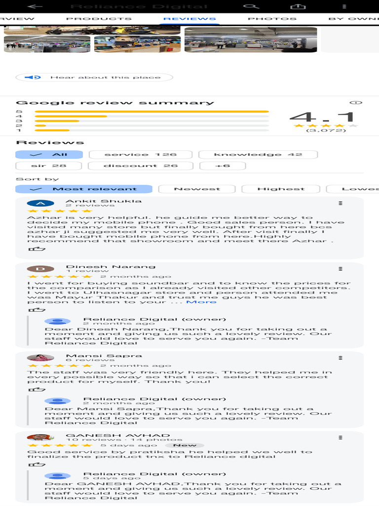 Reliance Digital Customer Reviews Summary | PDF