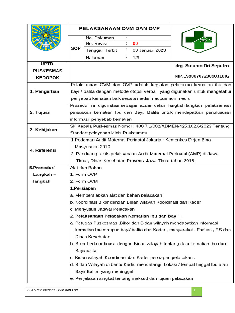 SOP Pelaksanaan OVP Dan OVM | PDF