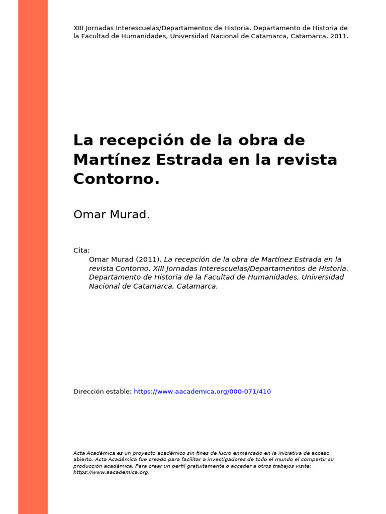 Omar Murad (2011) - La Recepción de La Obra de Martínez Estrada en La ...