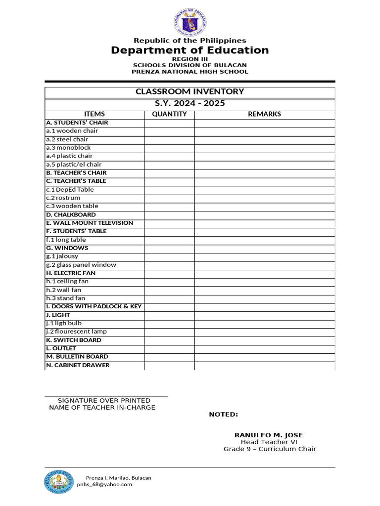 CLASSROOM-INVENTORY | PDF