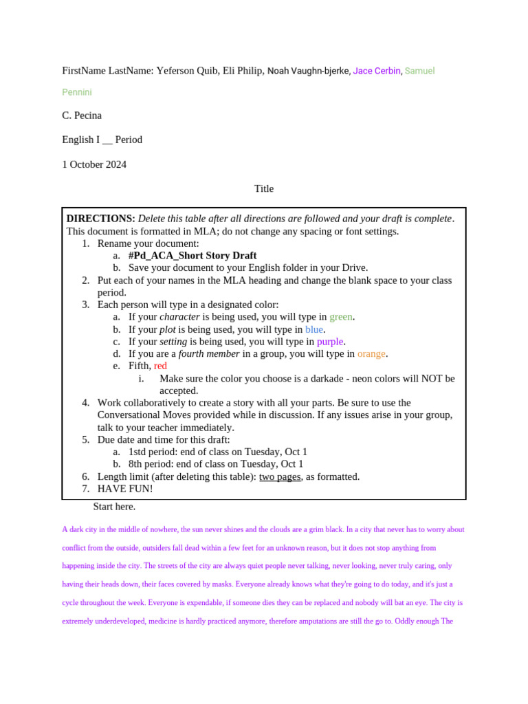 Collaborative Short Story Draft Guide | PDF