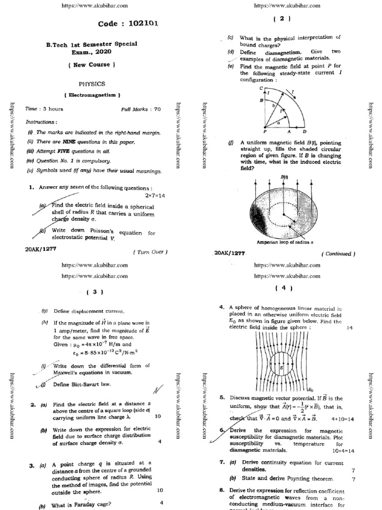 Btech 1 Sem Physics Electromagnetism 102101 2020 | PDF