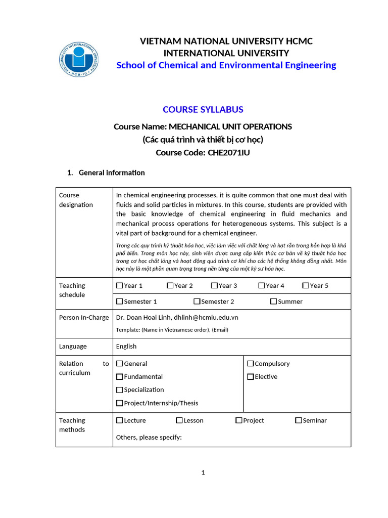 Mechanical Unit Operations Syllabus | PDF | Engineering | Pump