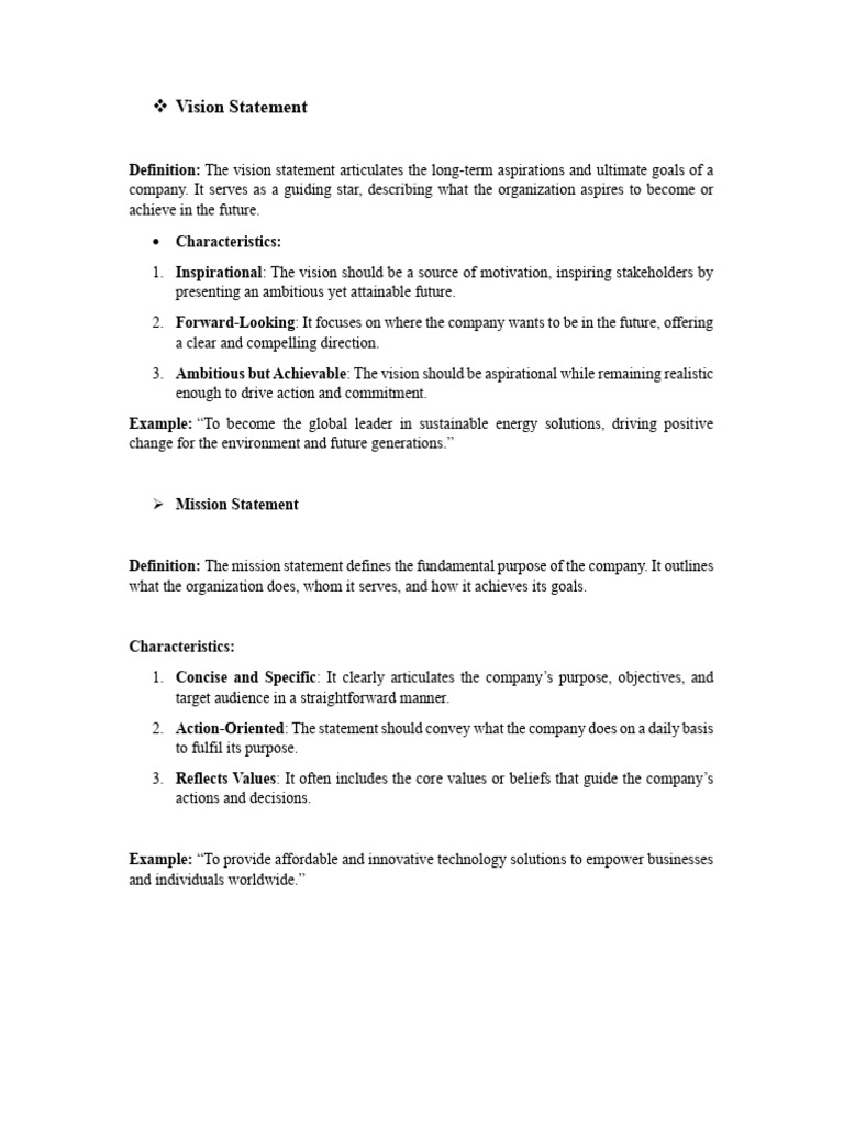 Craft a vision statement and enabling mission statements for your ...